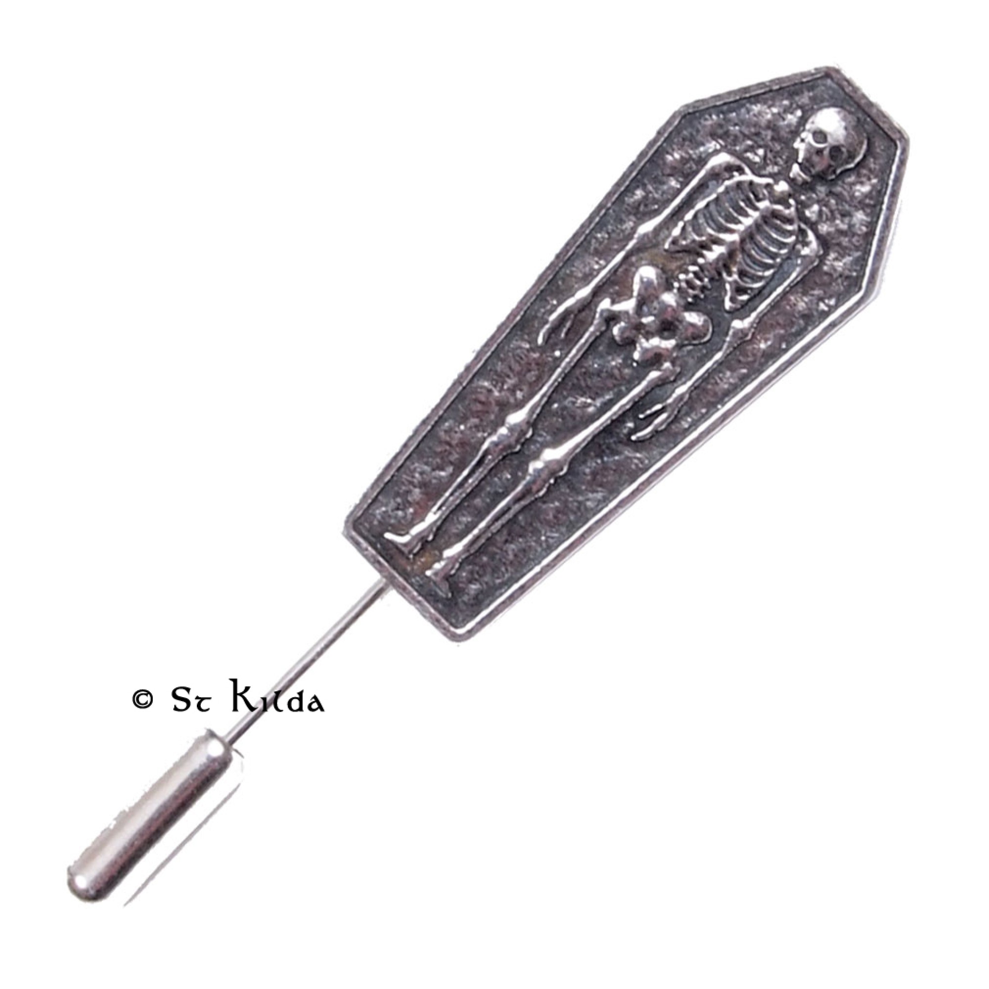 Lapel Pin - Coffins stood round, like open presses
